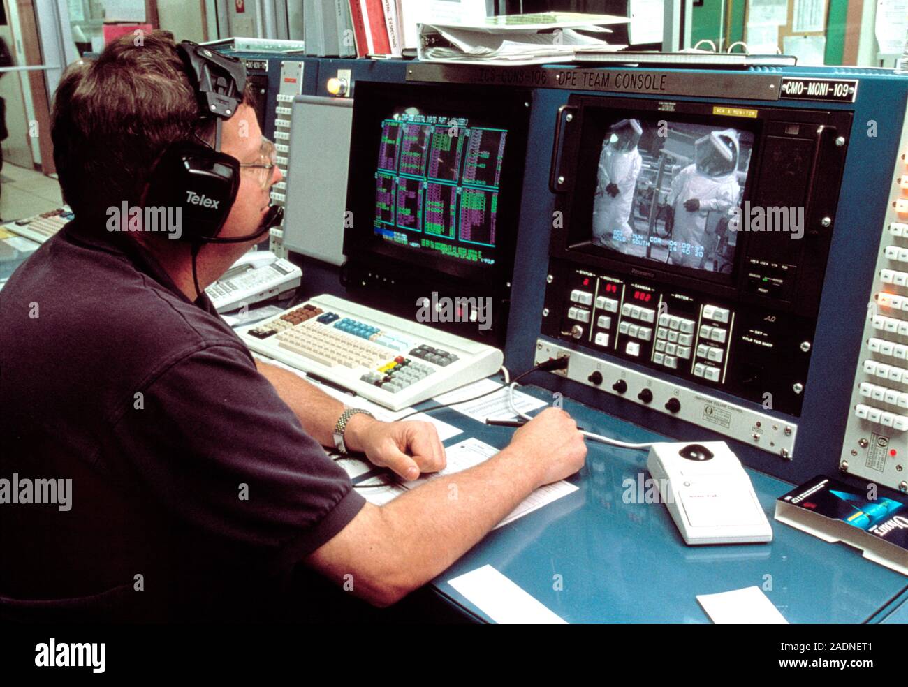 Chemical weapons disposal control room. Controller monitoring the ...