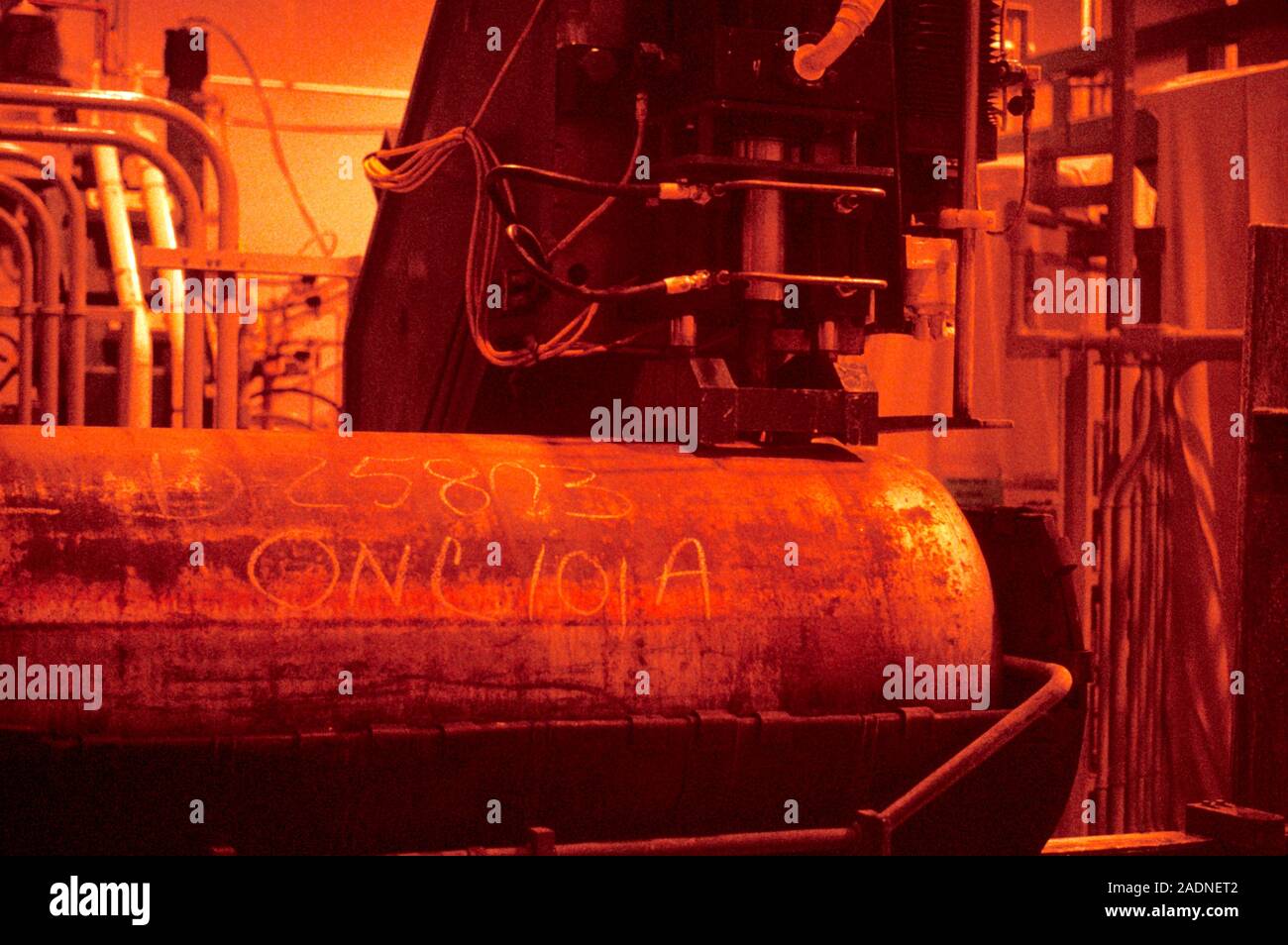 Chemical weapons disposal. Container of a chemical agent arriving via ...