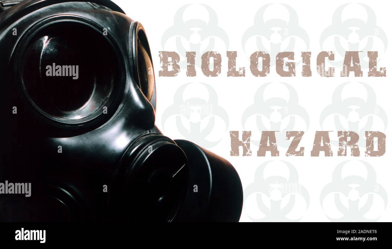 Biological hazard. Conceptual image of a gas mask and biological hazard ...
