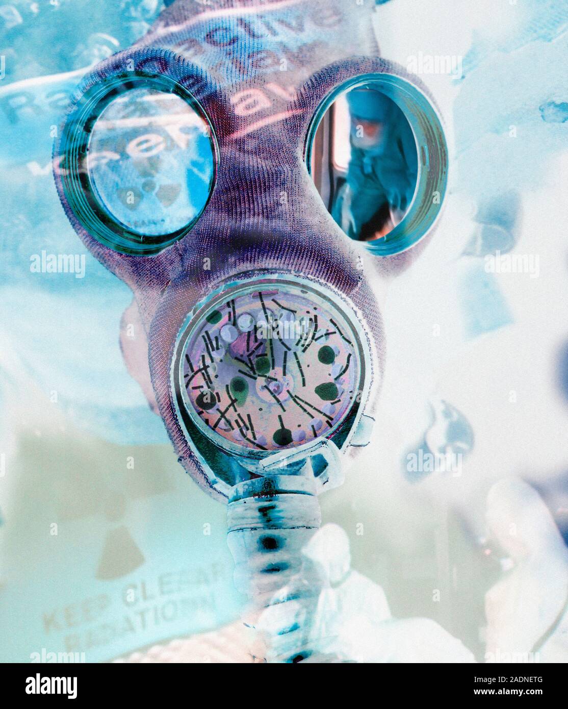 Bioterrorism. Conceptual computer artwork of a gas mask with anthrax ...