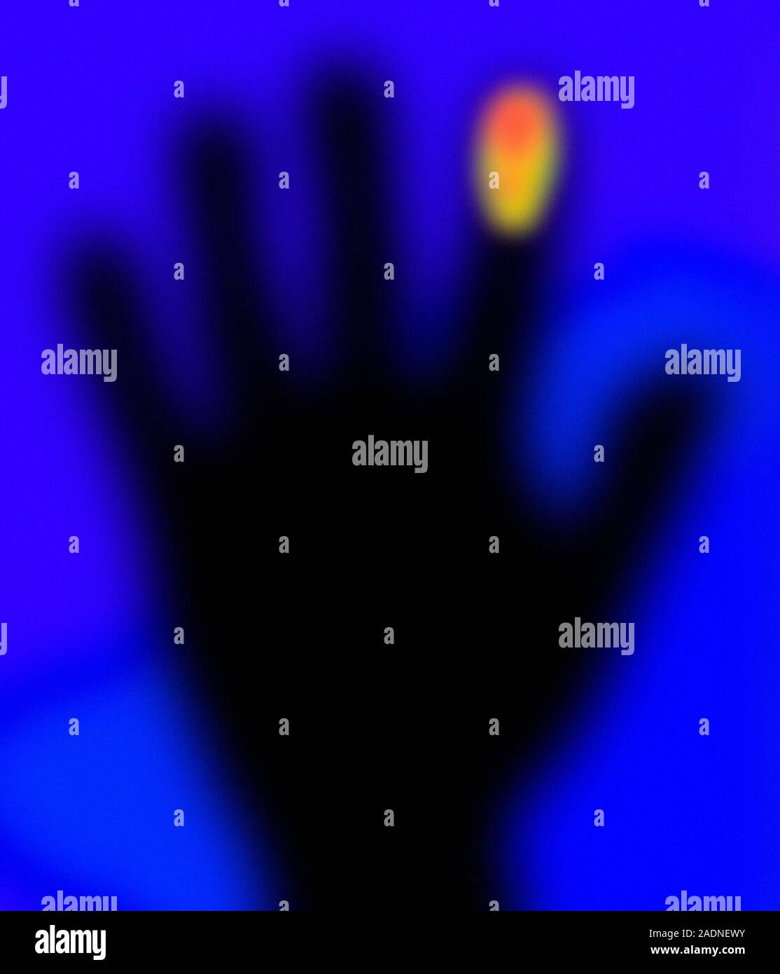 Fingerprint scanning. Conceptual computer artwork of a hand touching a ...