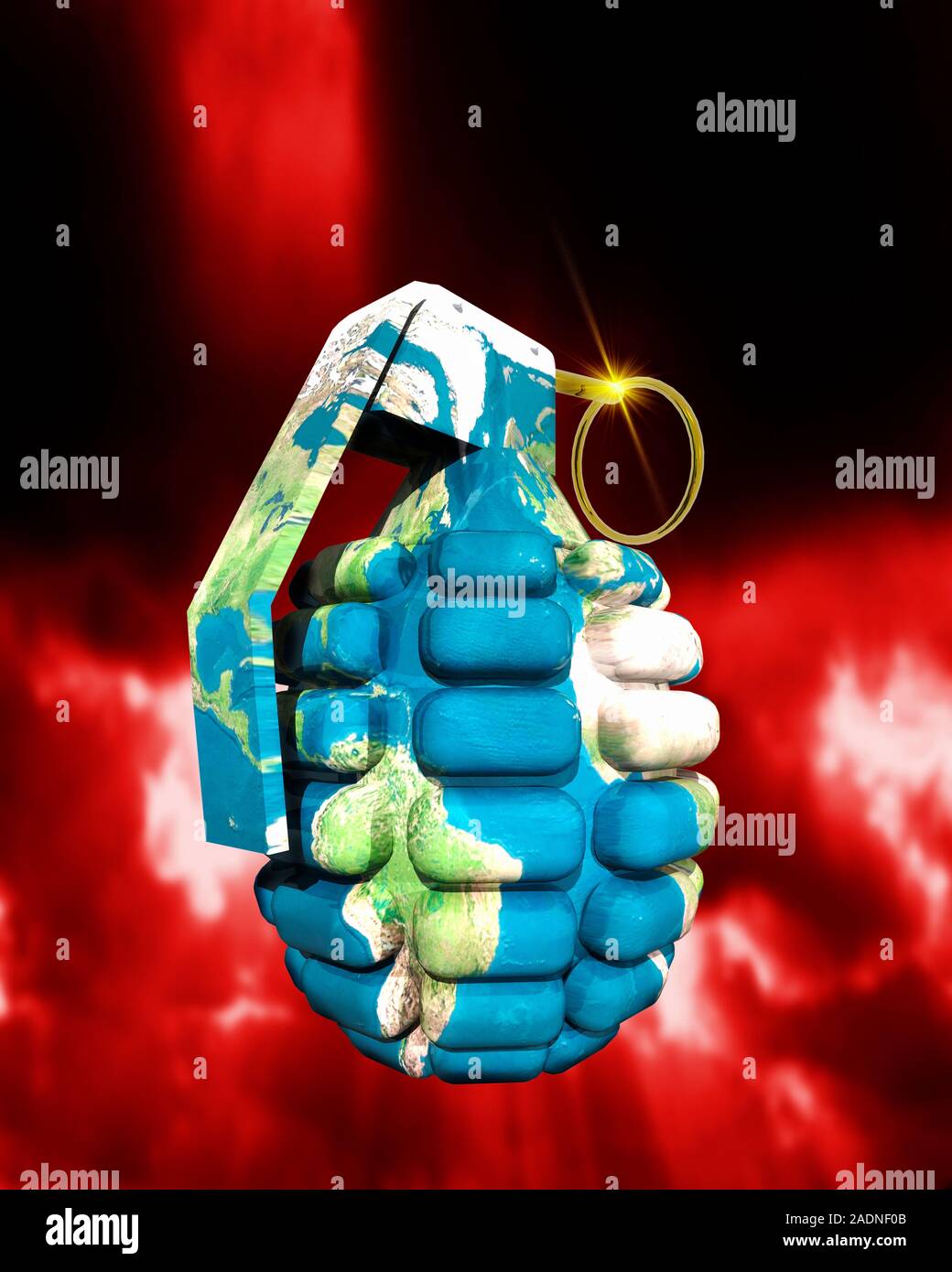 Global warfare. Conceptual computer artwork of the Earth as a grenade ...