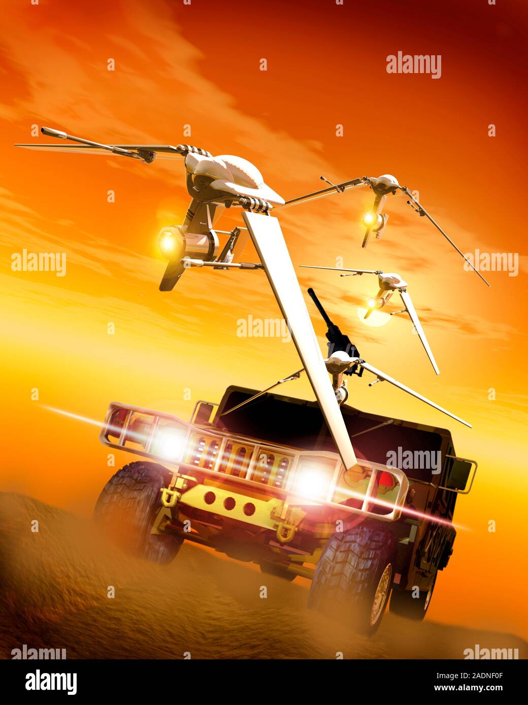 Smart missiles. Computer artwork of smart missiles protecting an army ...