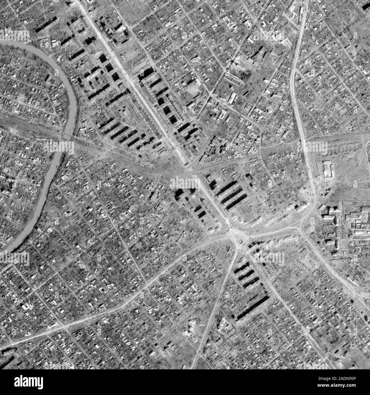 Grozny. Satellite image of the central area of Grozny, Chechnya, after ...