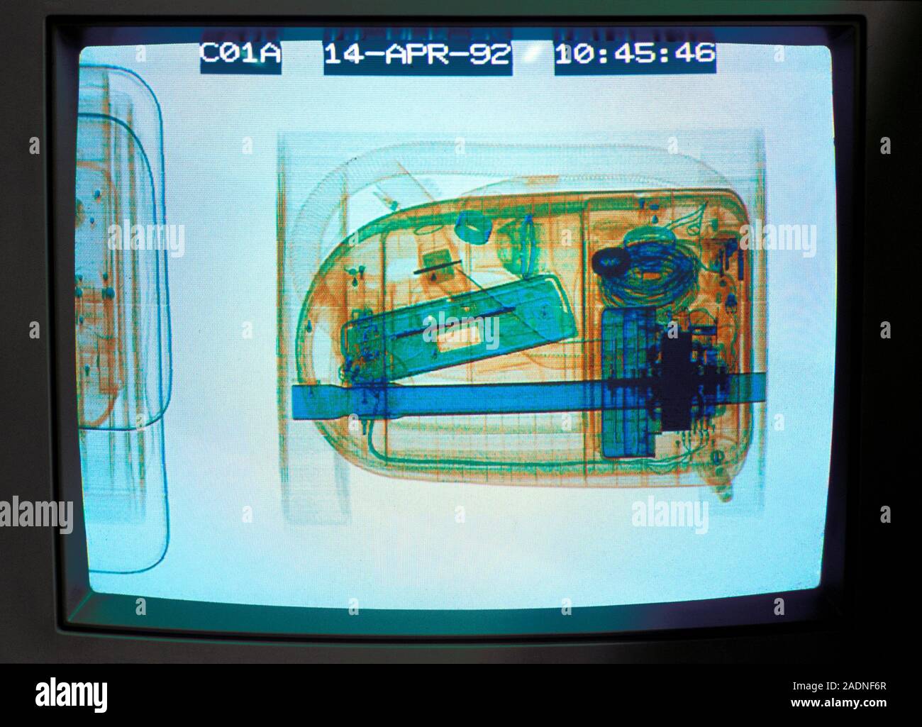 X-ray of a vacuum cleaner. X-ray showing a vacuum cleaner inside a box ...