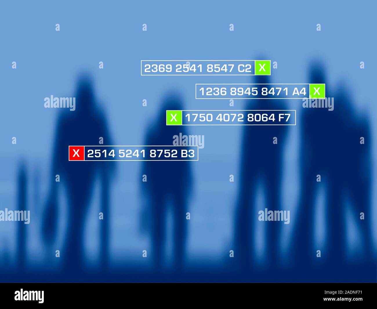 Identification. Computer artwork of silhouettes of a group of people ...