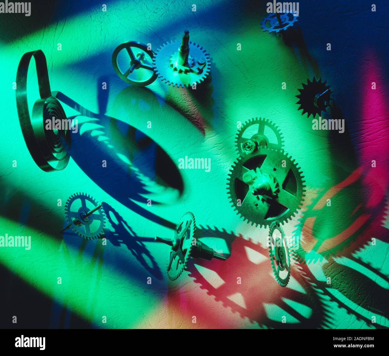 Cogs. Abstract image of cogs and metal coils. Cogs are used in machines ...