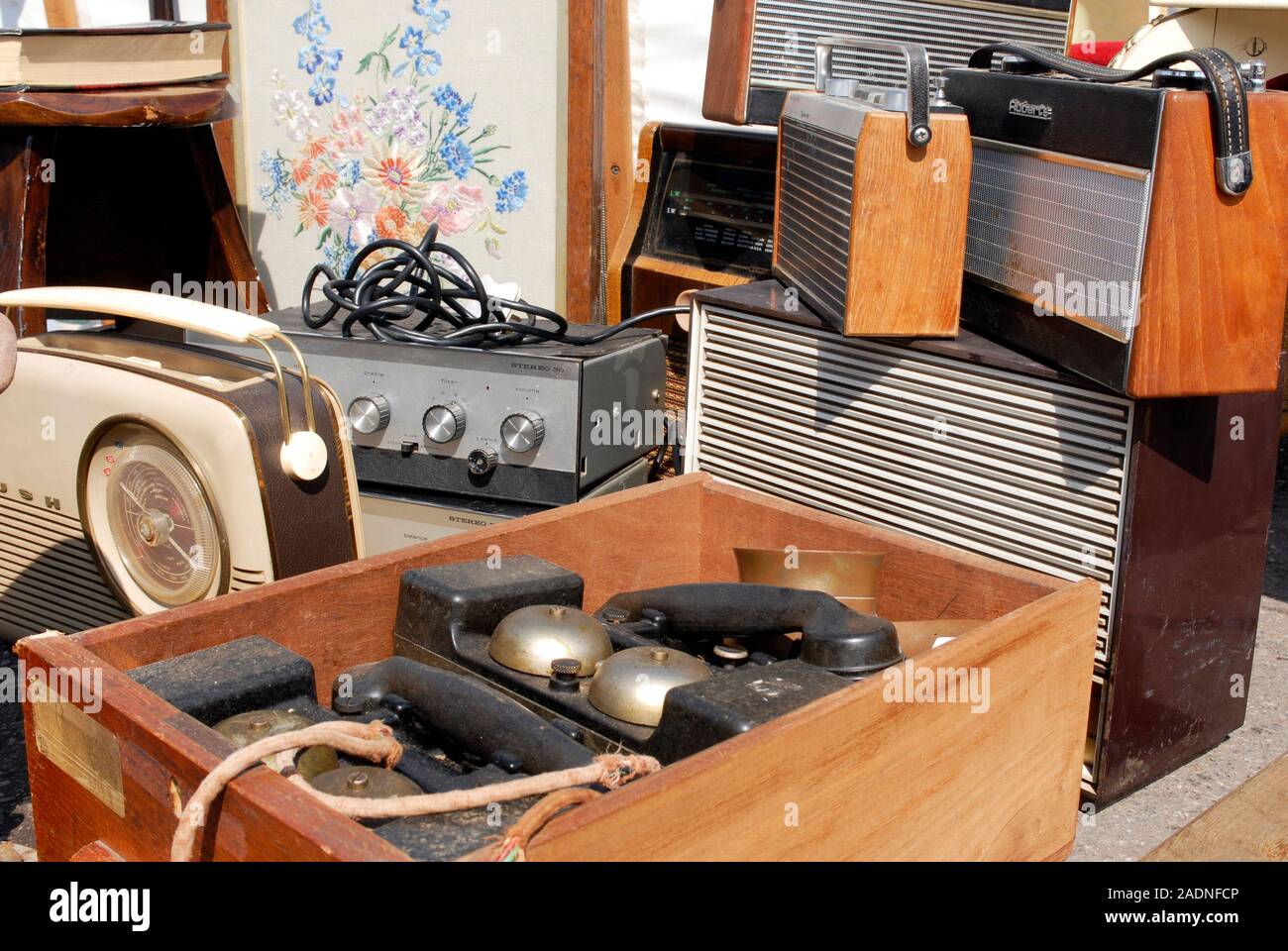 Obsolete technology. Old fashioned radios that have been thrown out ...