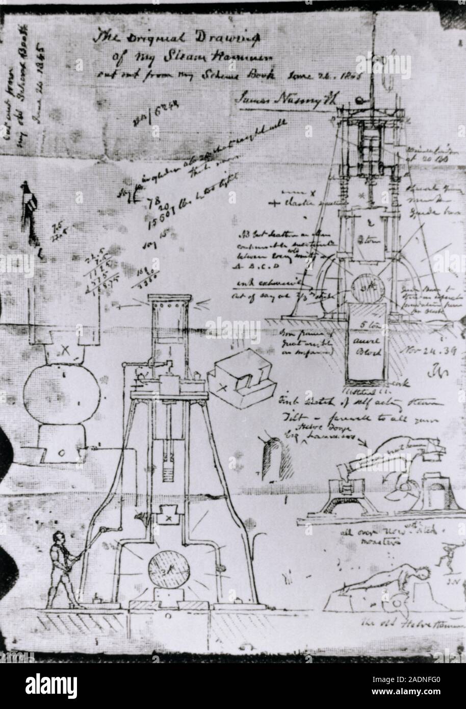 Steam hammer drawing. The original drawing of James Nasmyth's steam ...