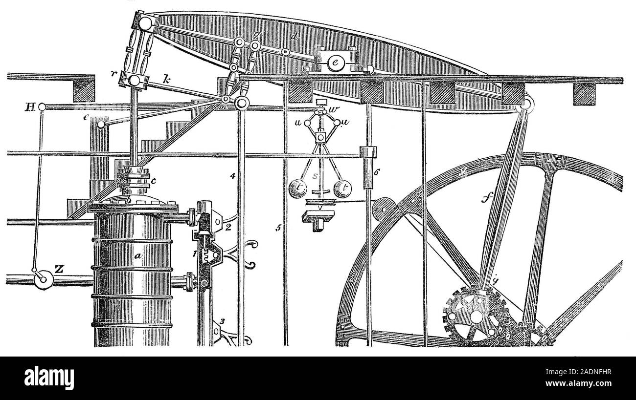 Watt's engine. Historical artwork of part of the steam engine designed ...