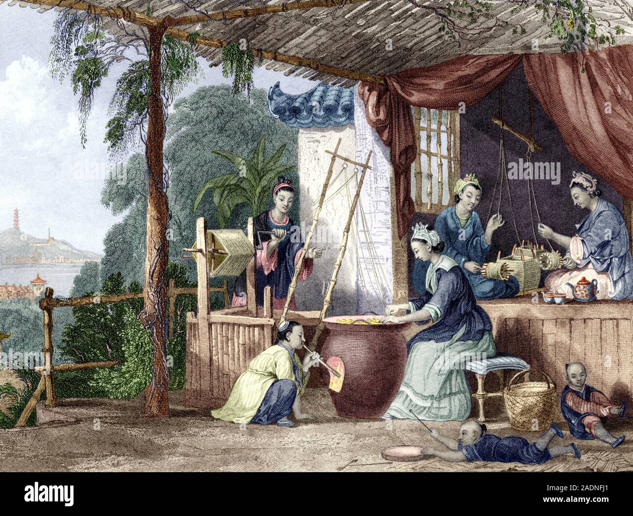 Chinese silk-making during the 19th Century. The women second and third ...