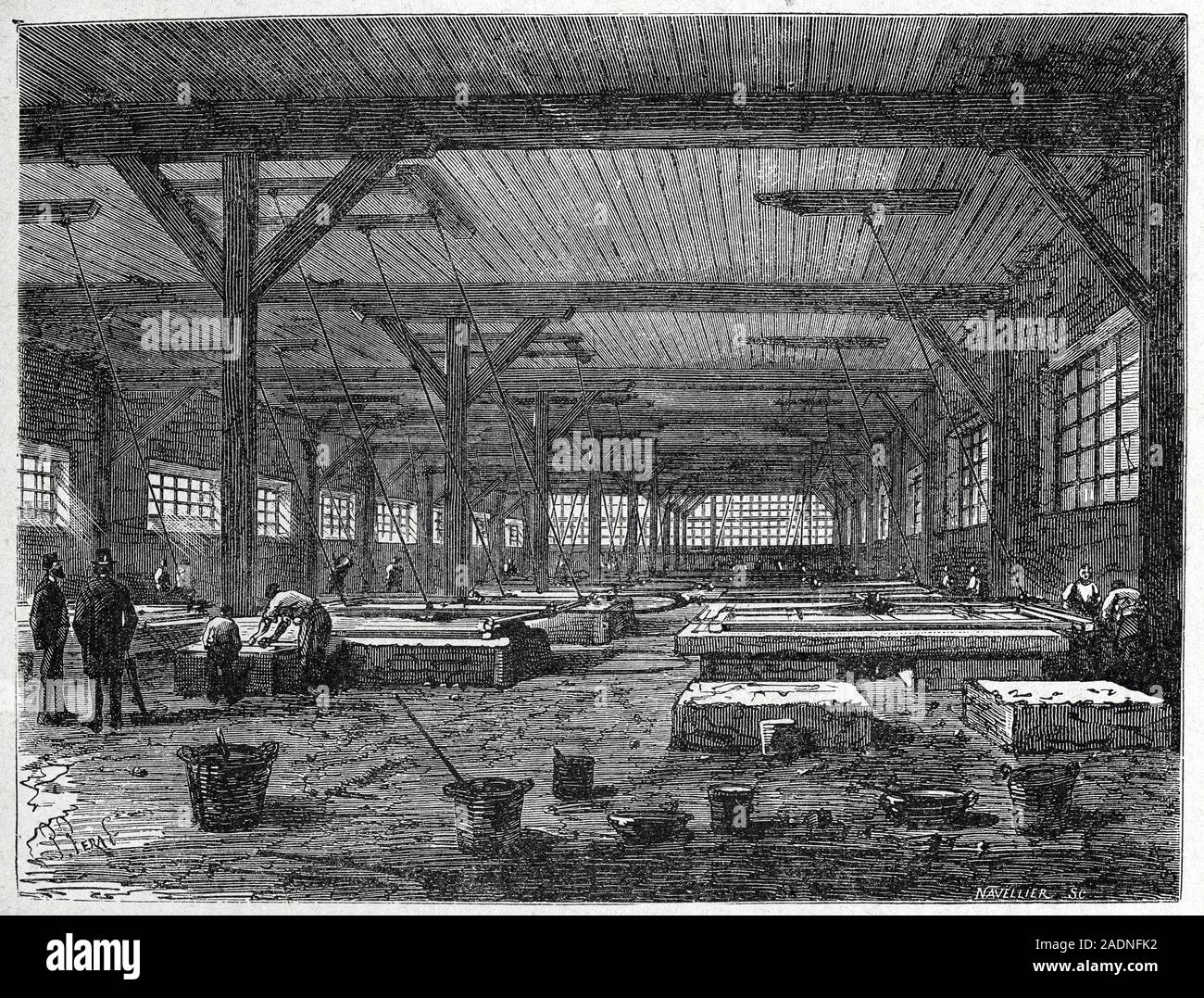 Glassmaking. Historical artwork of workers in a 19th century glass ...