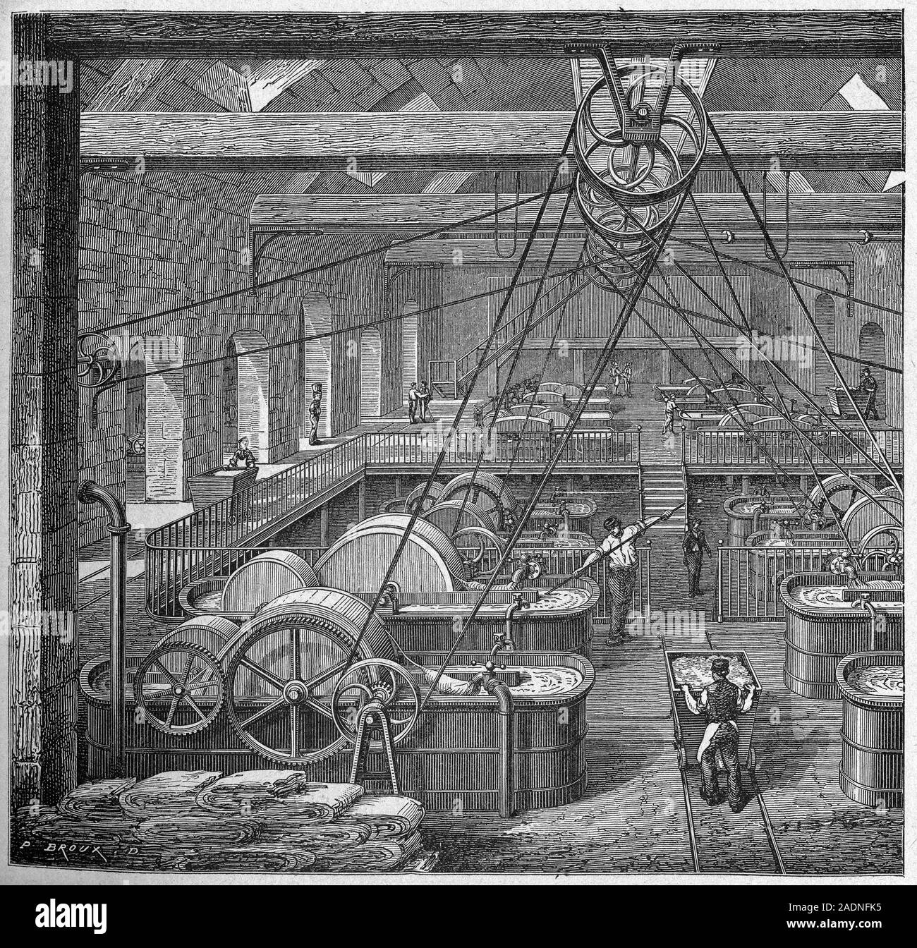 Paper making, historical artwork. These tanks are used to wash and ...