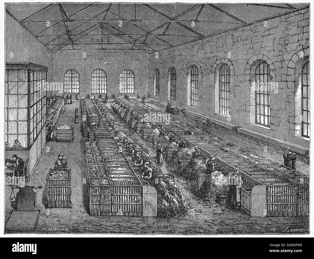 Paper manufacturing industry. 19th century artwork of women working in ...