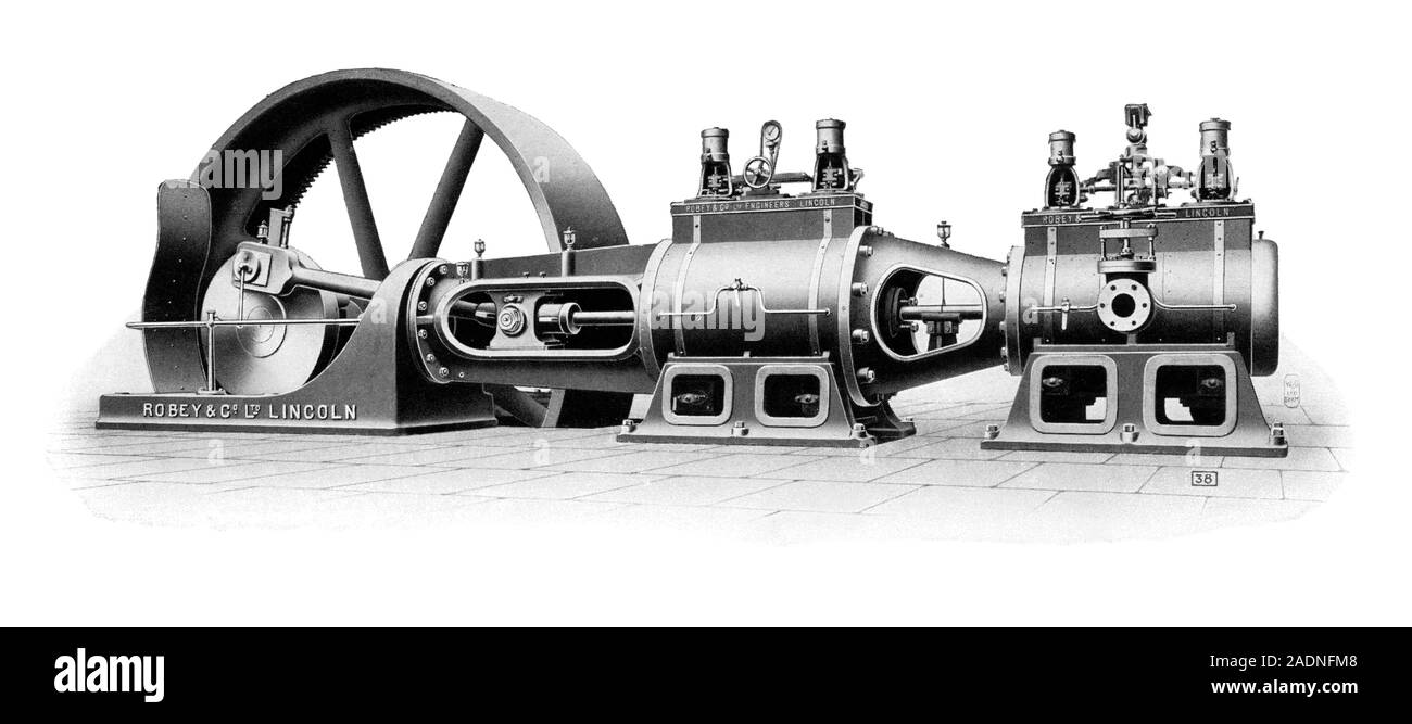 Robey steam engine. Artwork of a tandem compound steam engine ...