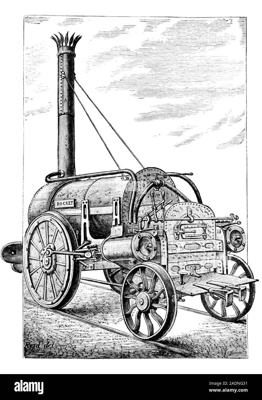 Stephenson's Rocket. Historical engraving of the Rocket steam ...