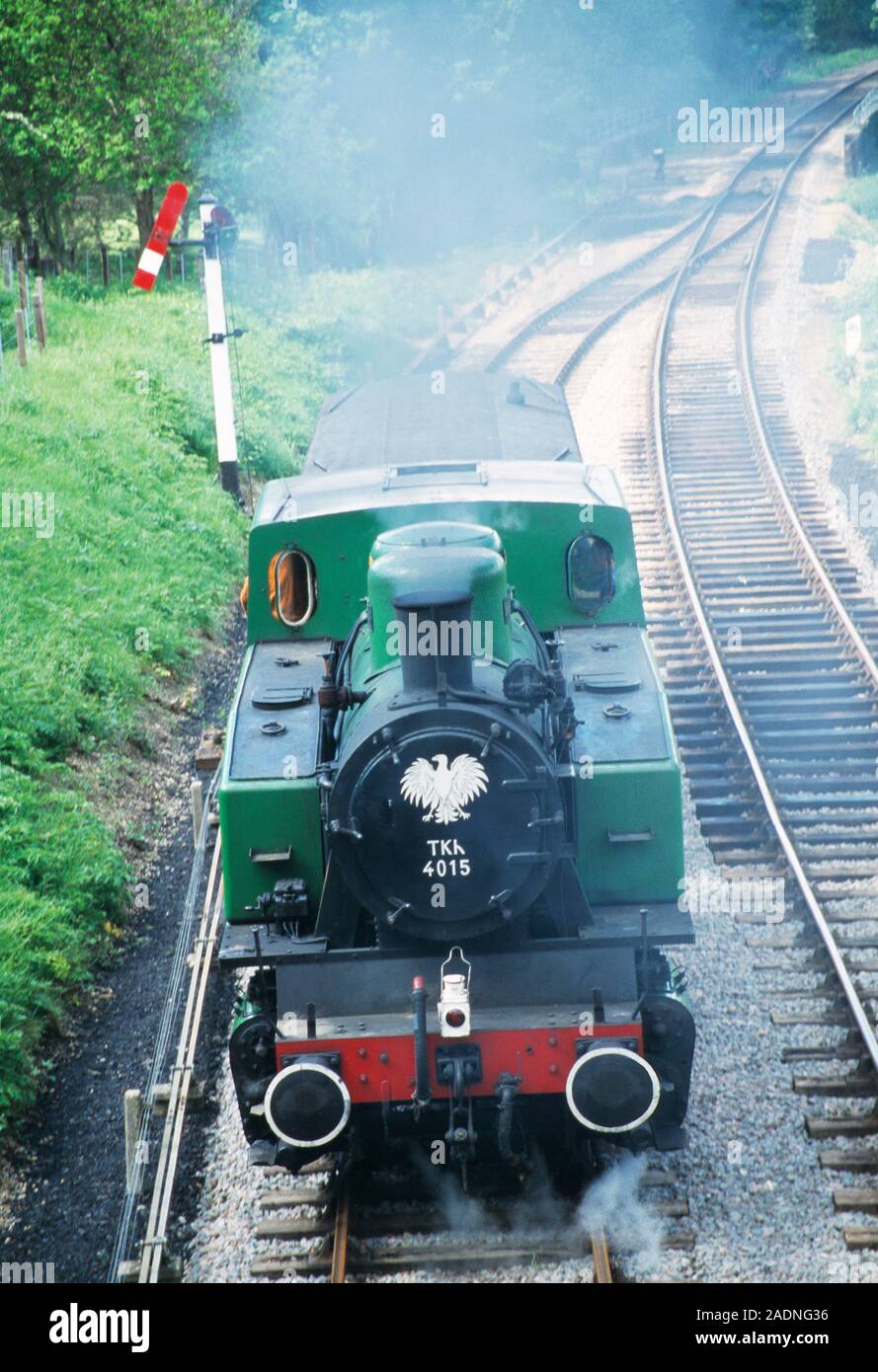 Steam locomotive. Steam-powered vintage tank engine on a preserved ...