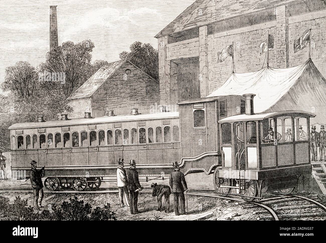 Steam carriage experiment. Historical artwork from 1869 of a steam ...
