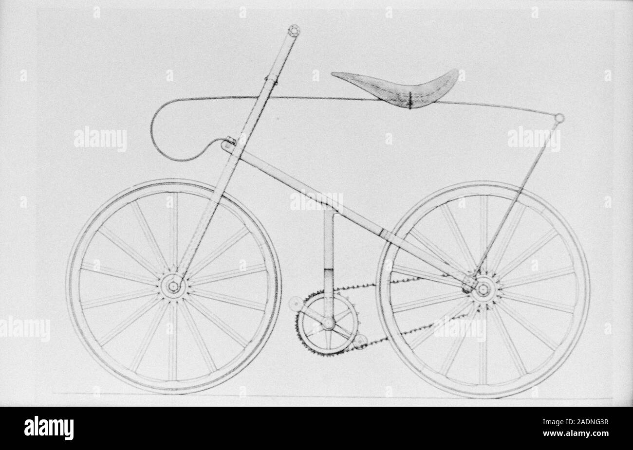 First chain-driven 'Safety Bicycle' of 1874, illustrated in a 19th ...