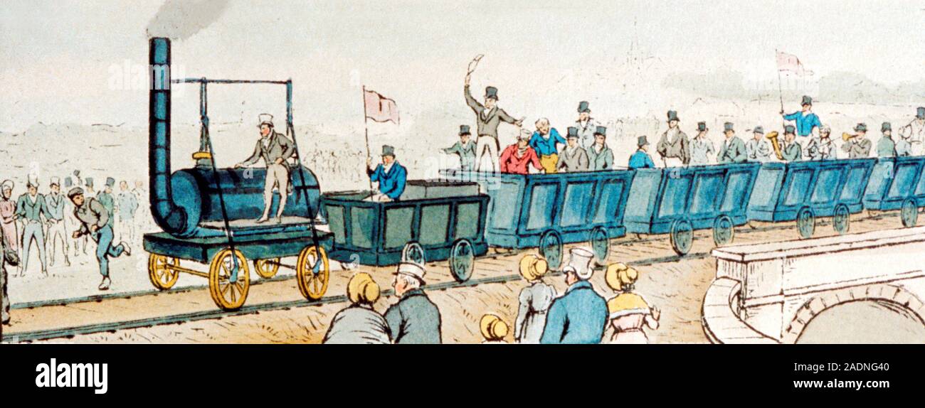 First public railway. Historical artwork of the Stockton-Darlington ...