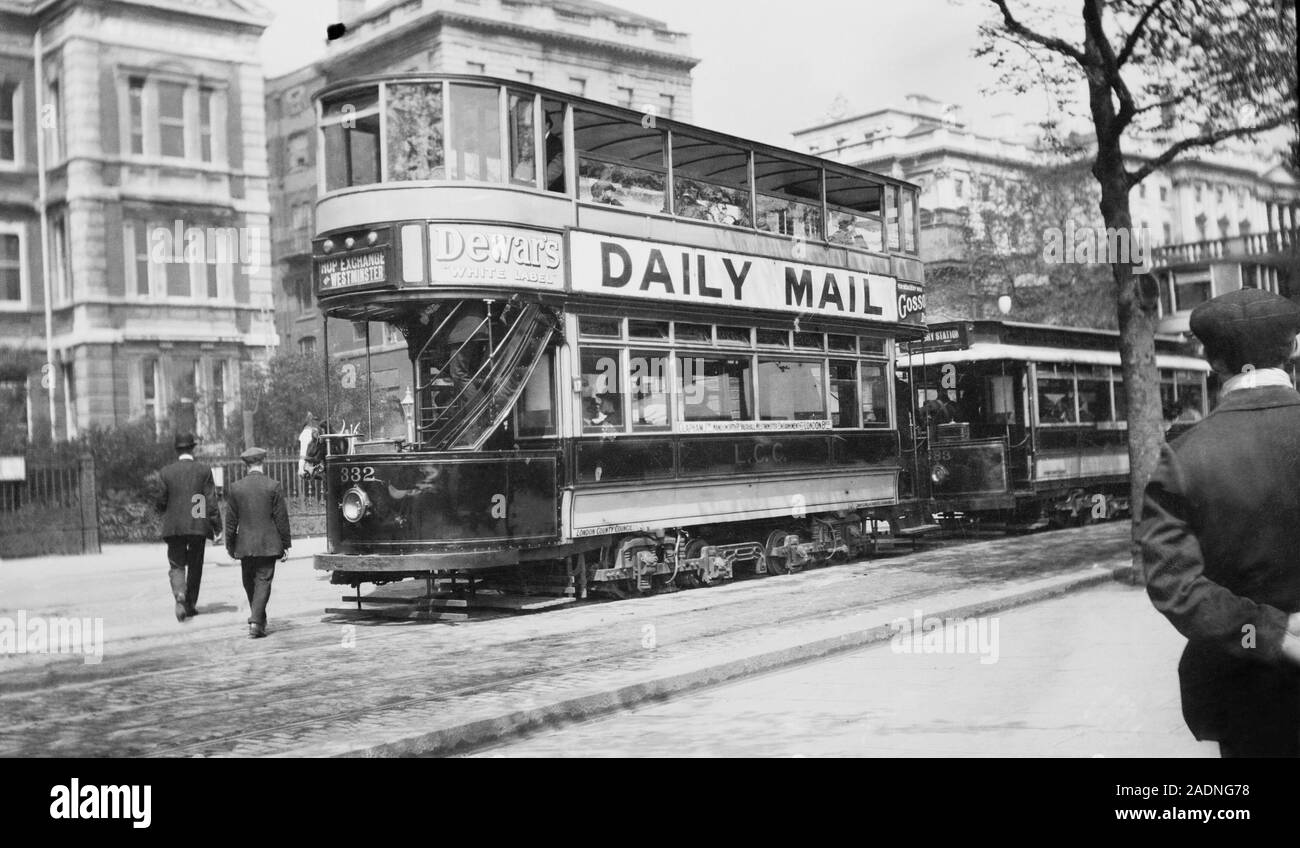 Early London tram. Trams were introduced to London, UK by an American ...