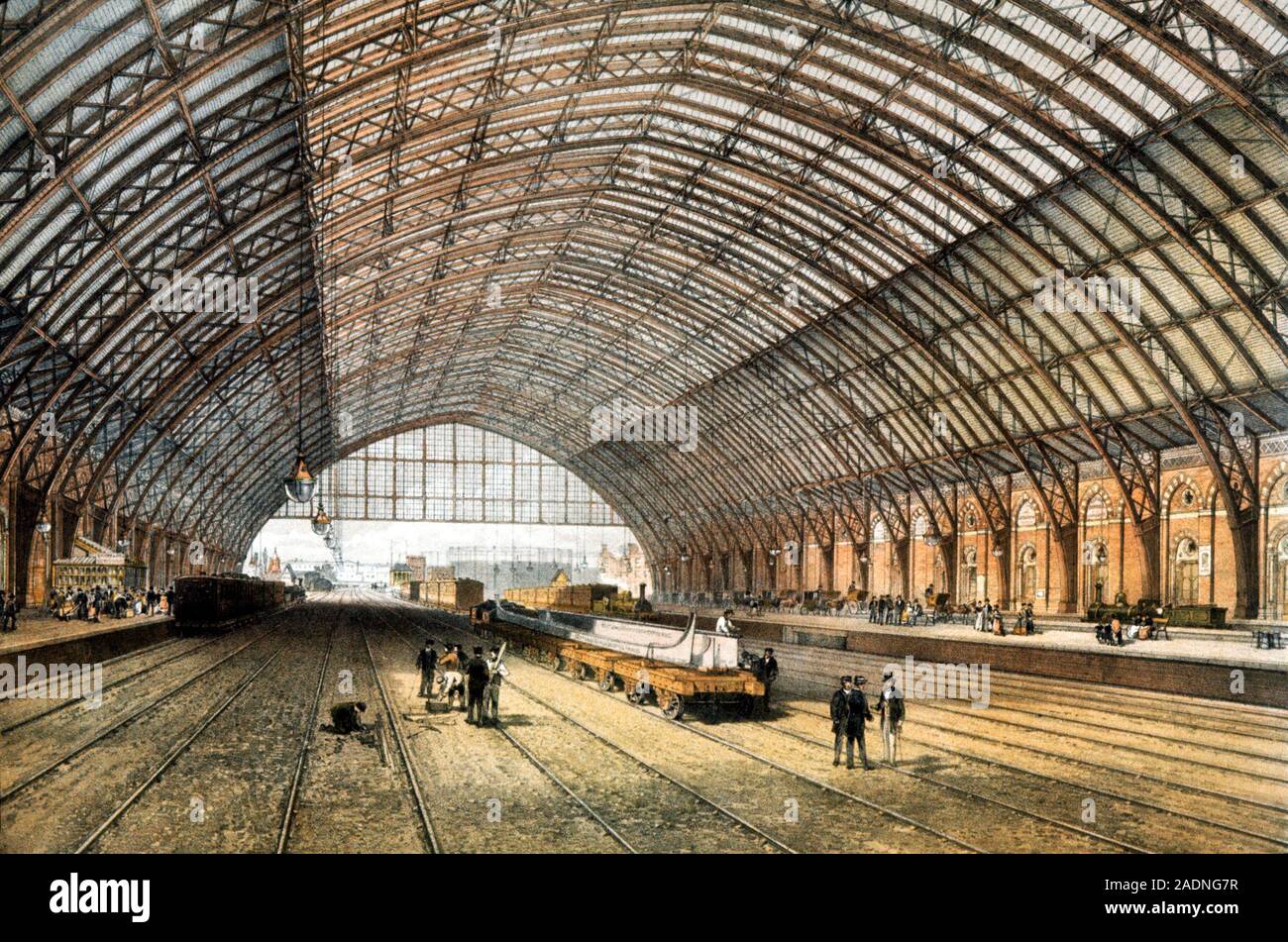 St Pancras Station. Historical artwork of the interior of St Pancras ...