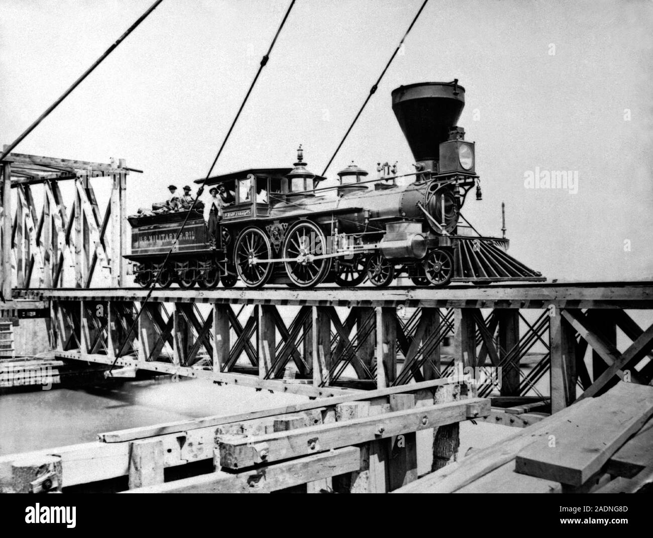 US Civil War train. US steam locomotive, the W. H. Whiton, crossing a ...