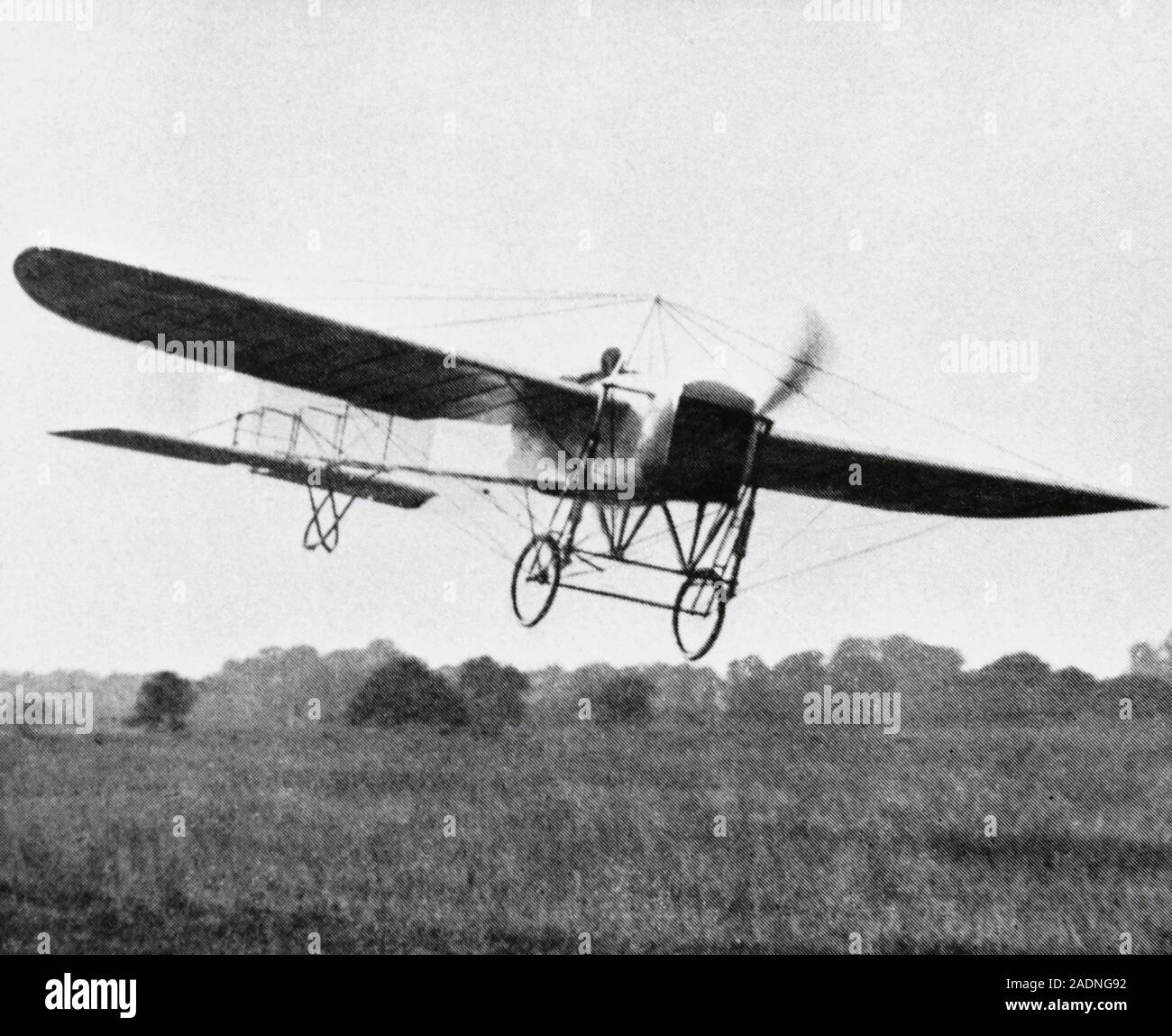 English Channel flight. French pilot Louis Bleriot in his aircraft ...
