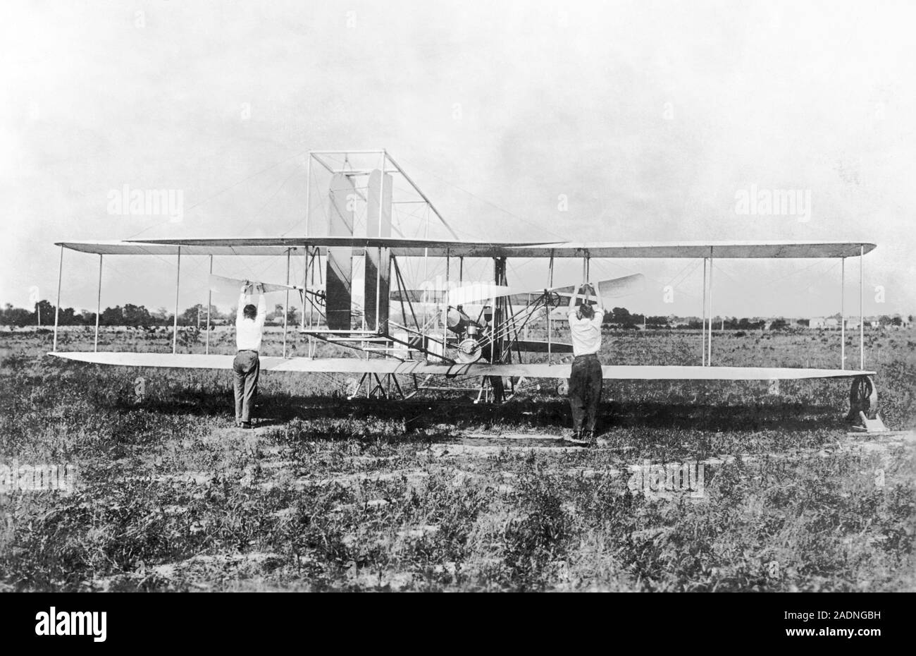 Wright Flyer preparing for take-off at the Wright flying school ...