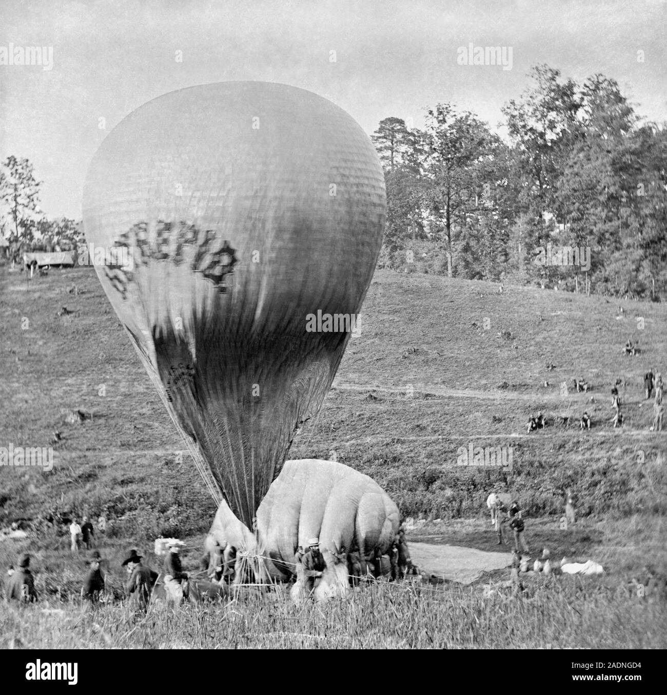 US Civil War observation balloon. This is the balloon Intrepid, being ...