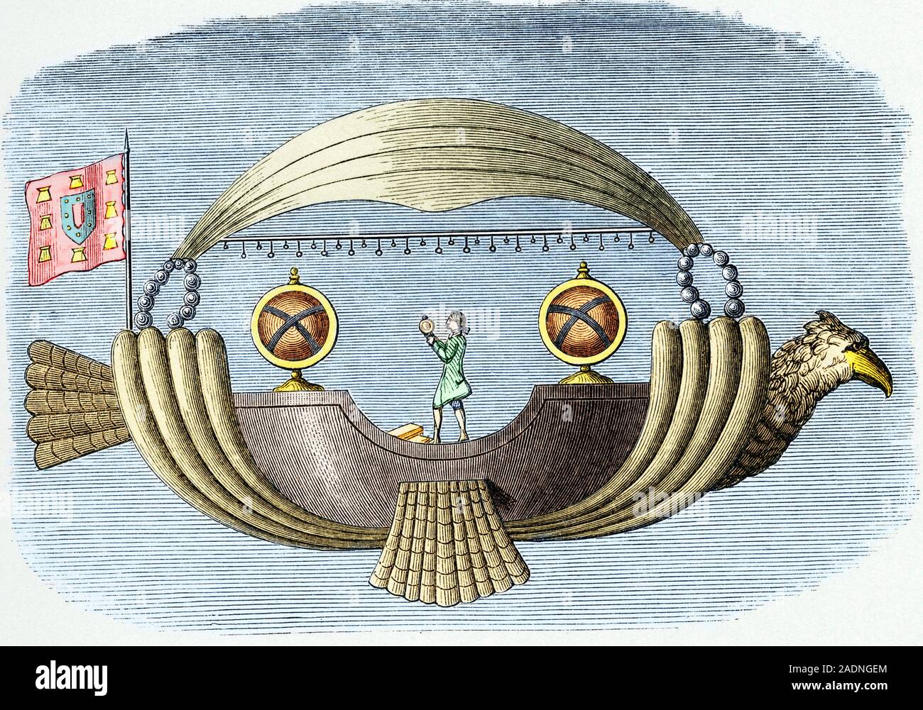 Gusmao's Passarola airship. Historical artwork of the Passarola airship ...