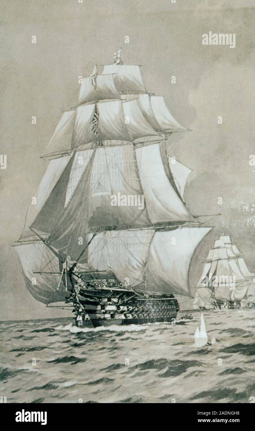 HMS Victory. Engraving of HMS Victory, Admiral Nelson's flagship in the ...