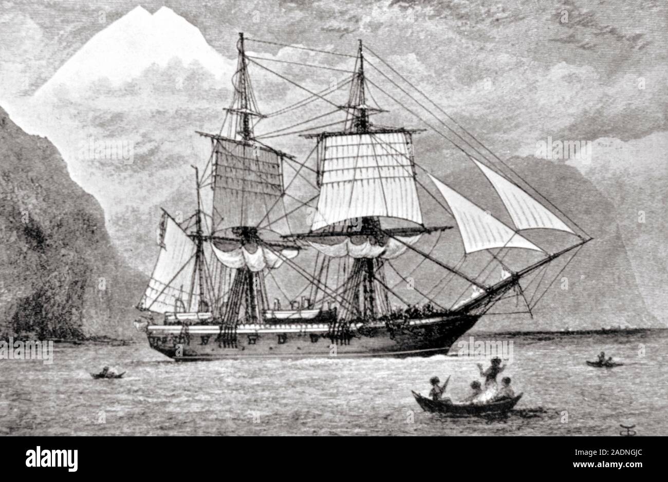 HMS Beagle. Engraving of HMS Beagle, the ship that carried Charles ...