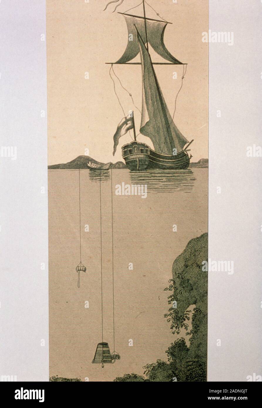 Spalding's diving bell. Historical illustration of Spalding's diving ...