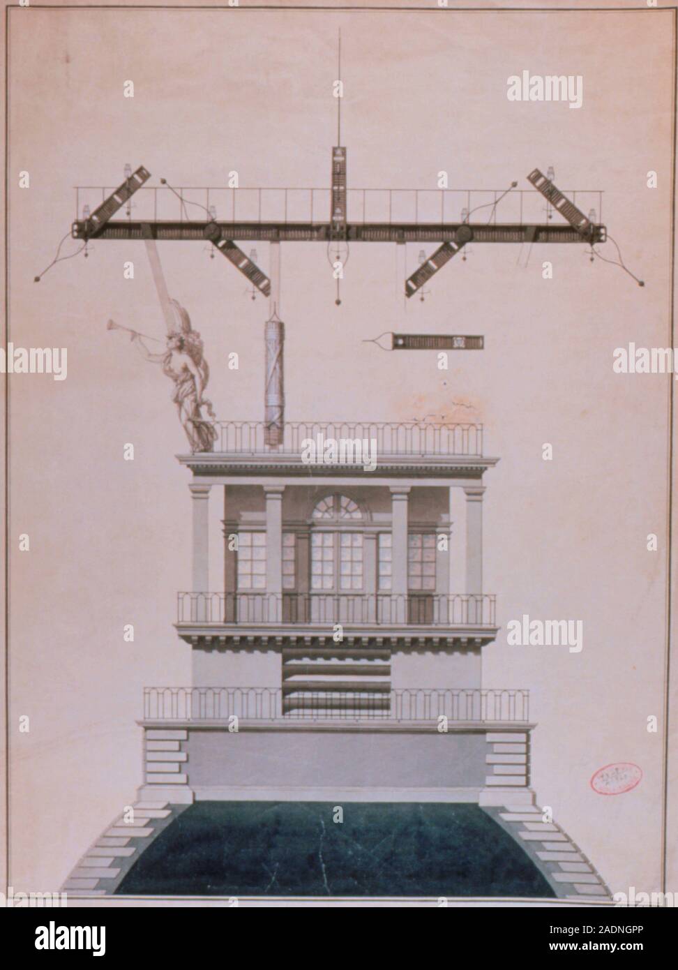 An illustration showing the telegraph station at the Louvre, part of ...