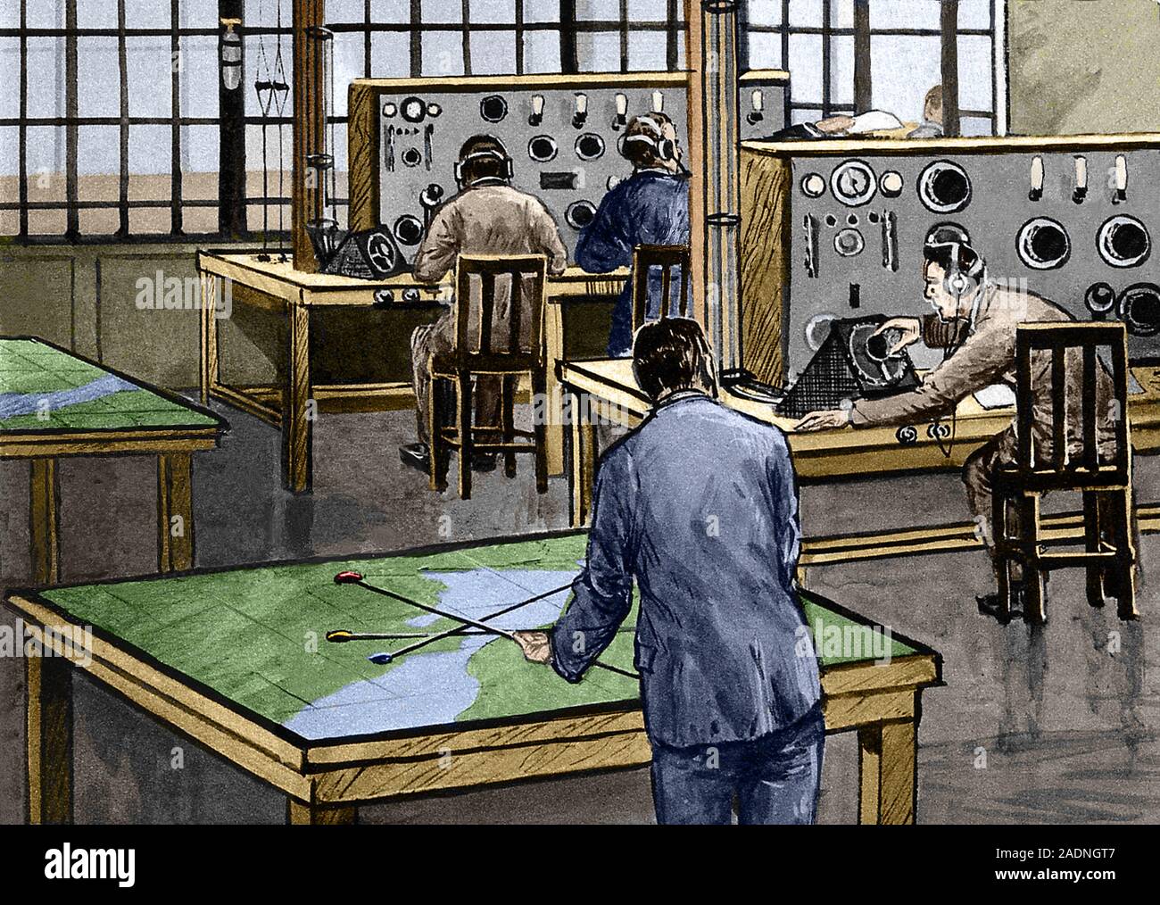 Flight communications room. Historical artwork of the flight ...