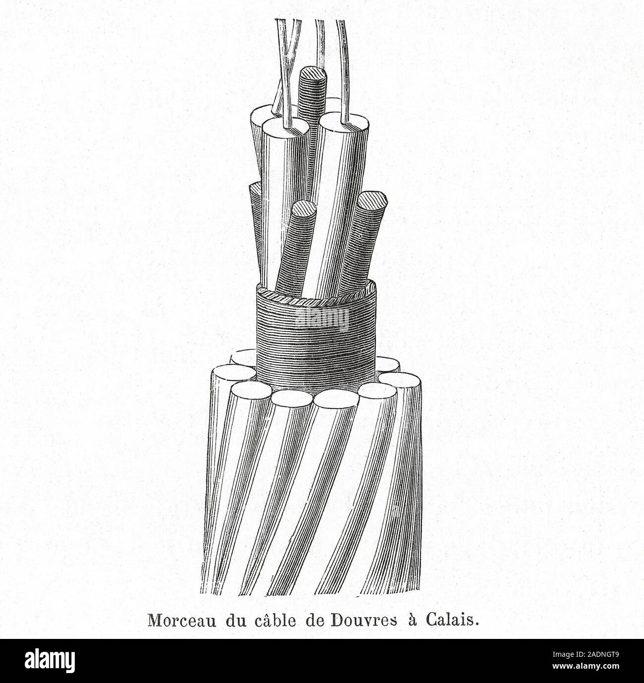 First cross-Channel telegraph cable. Historical artwork of the ...