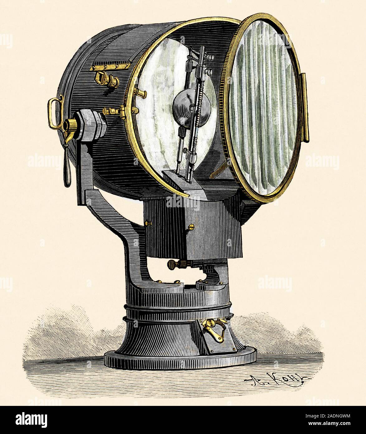 Optical telegraphy. Historical artwork of a light- signalling device ...