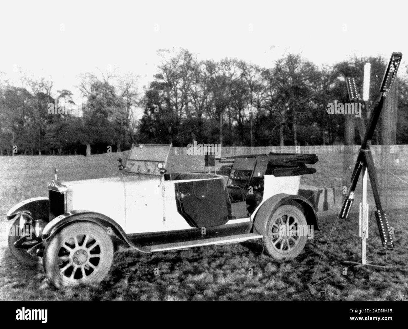 Radio signal testing. Car with portable apparatus used to measure the ...