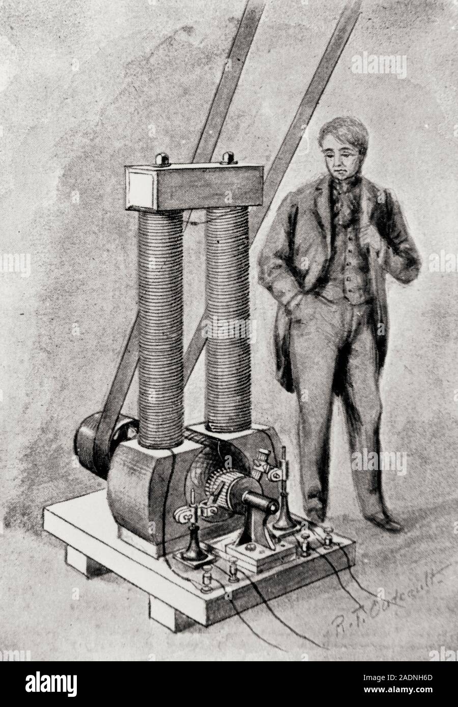 Dynamo. Engraving of a dynamo electricity generator designed by ...