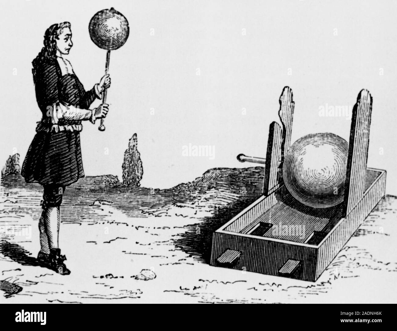 First electric generator. Engraving of the first static electricity ...