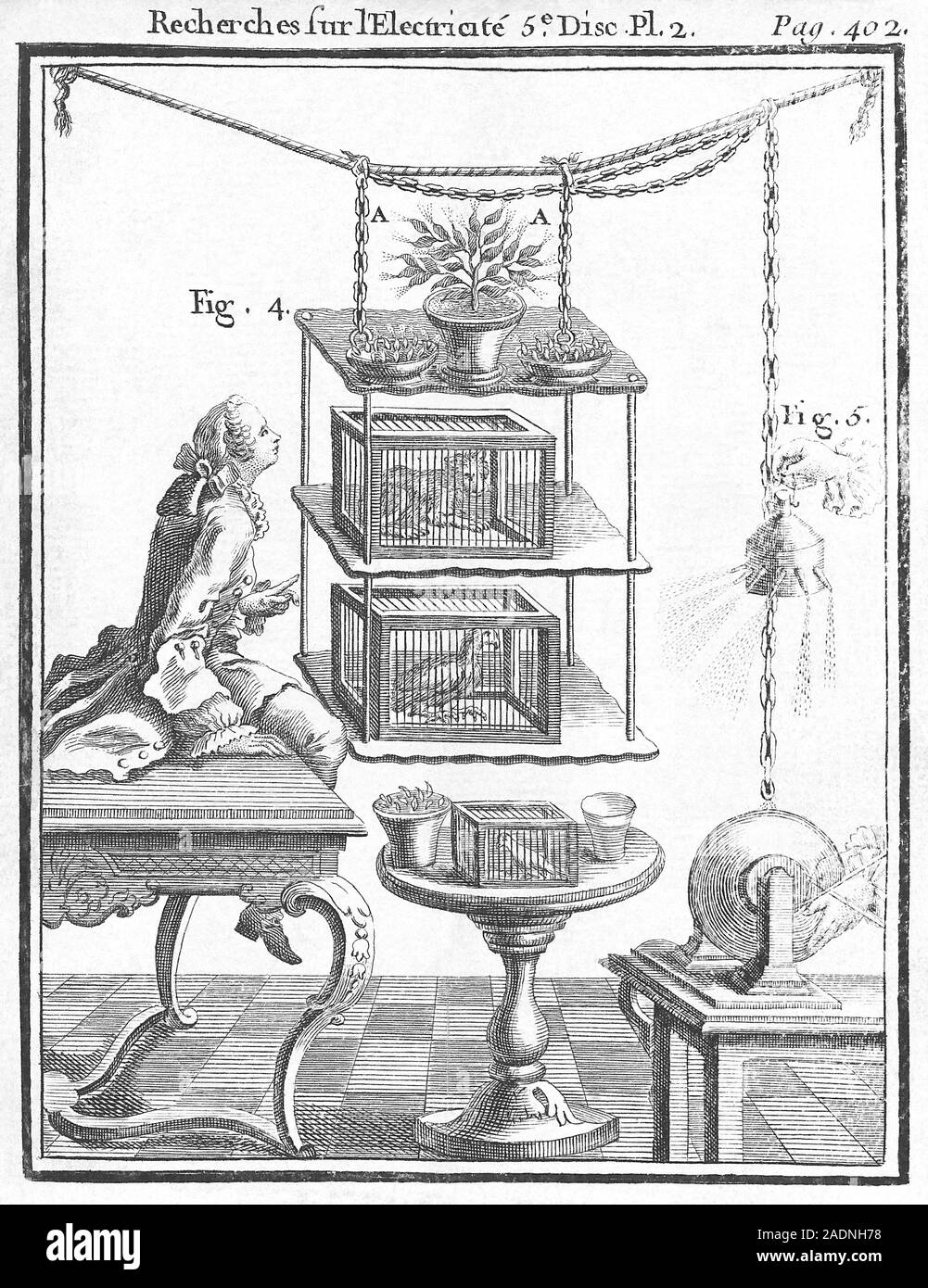 Electricity experiment. Historical artwork of the electricity ...