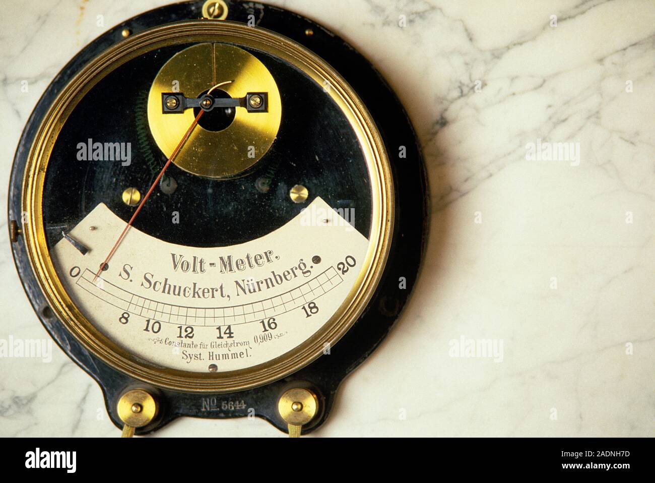 Voltmeter dial. Dial of an old voltmeter designed to measure 0-20 volts ...