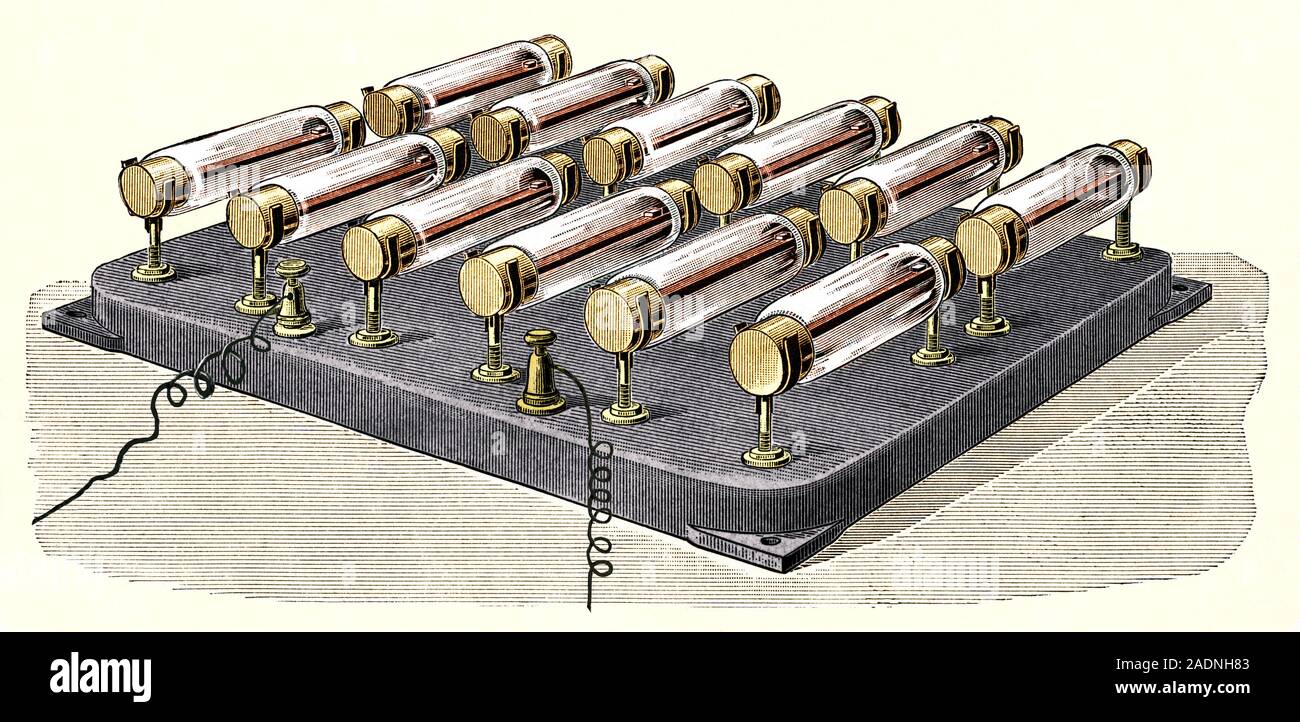 Electrical heater. Historical artwork of a late 19th-century electric ...