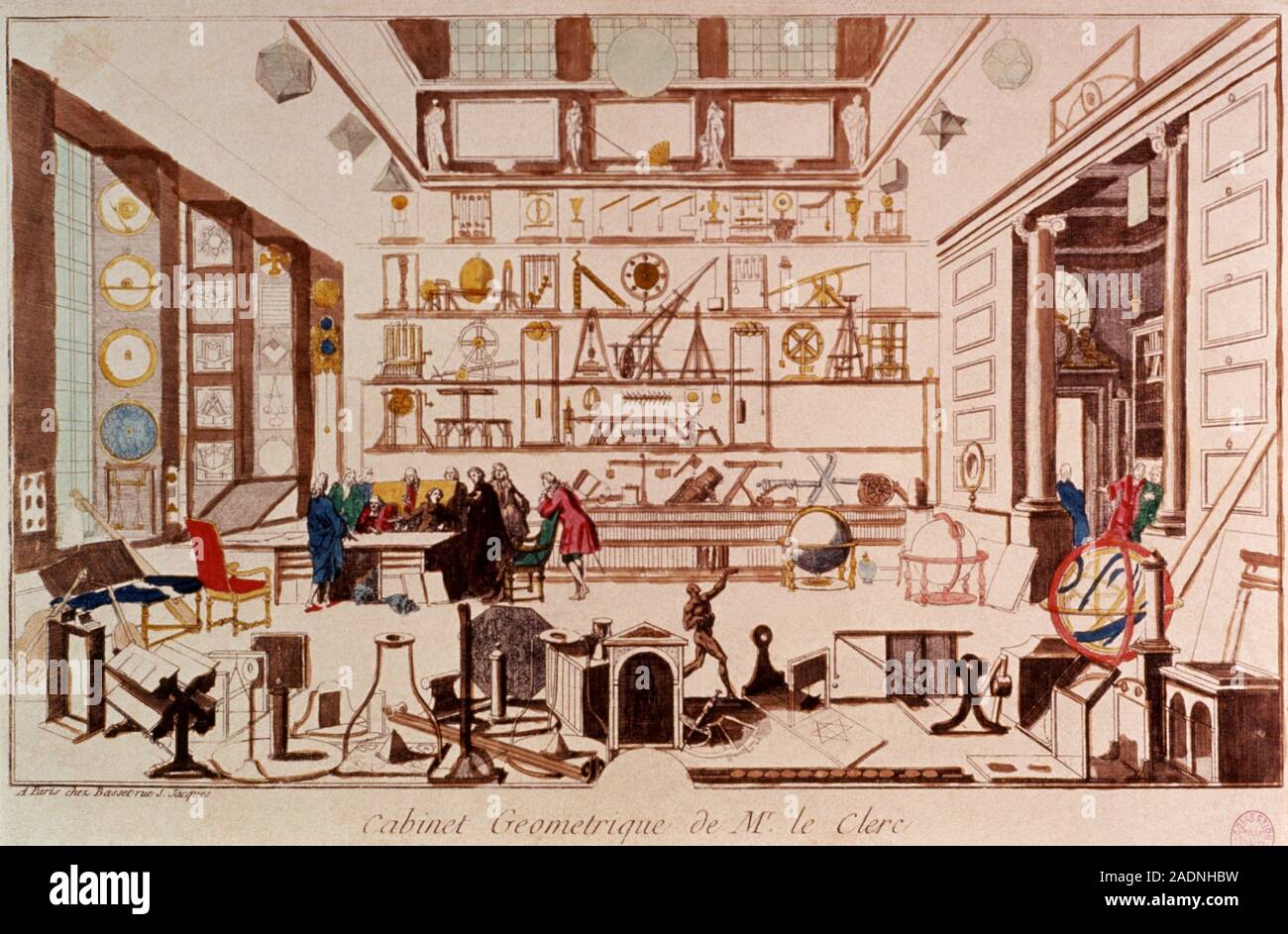 An illustration of geometricians in their laboratory, circa 1700 Stock ...