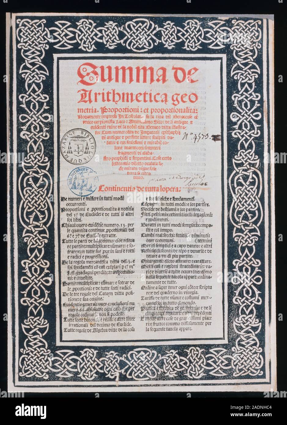 Mathematics book. Title page of a medieval book on mathematics. Image ...