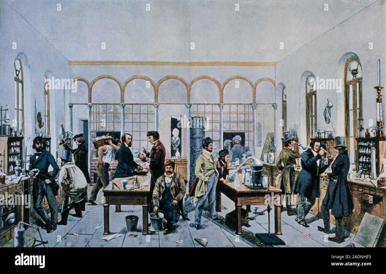 Illustration showing Liebig's teaching laboratory at Giessen Unversity ...
