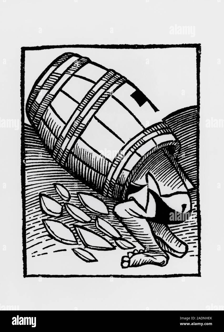 Potash manufacture. Woodcut of a man collecting precipitated solids ...