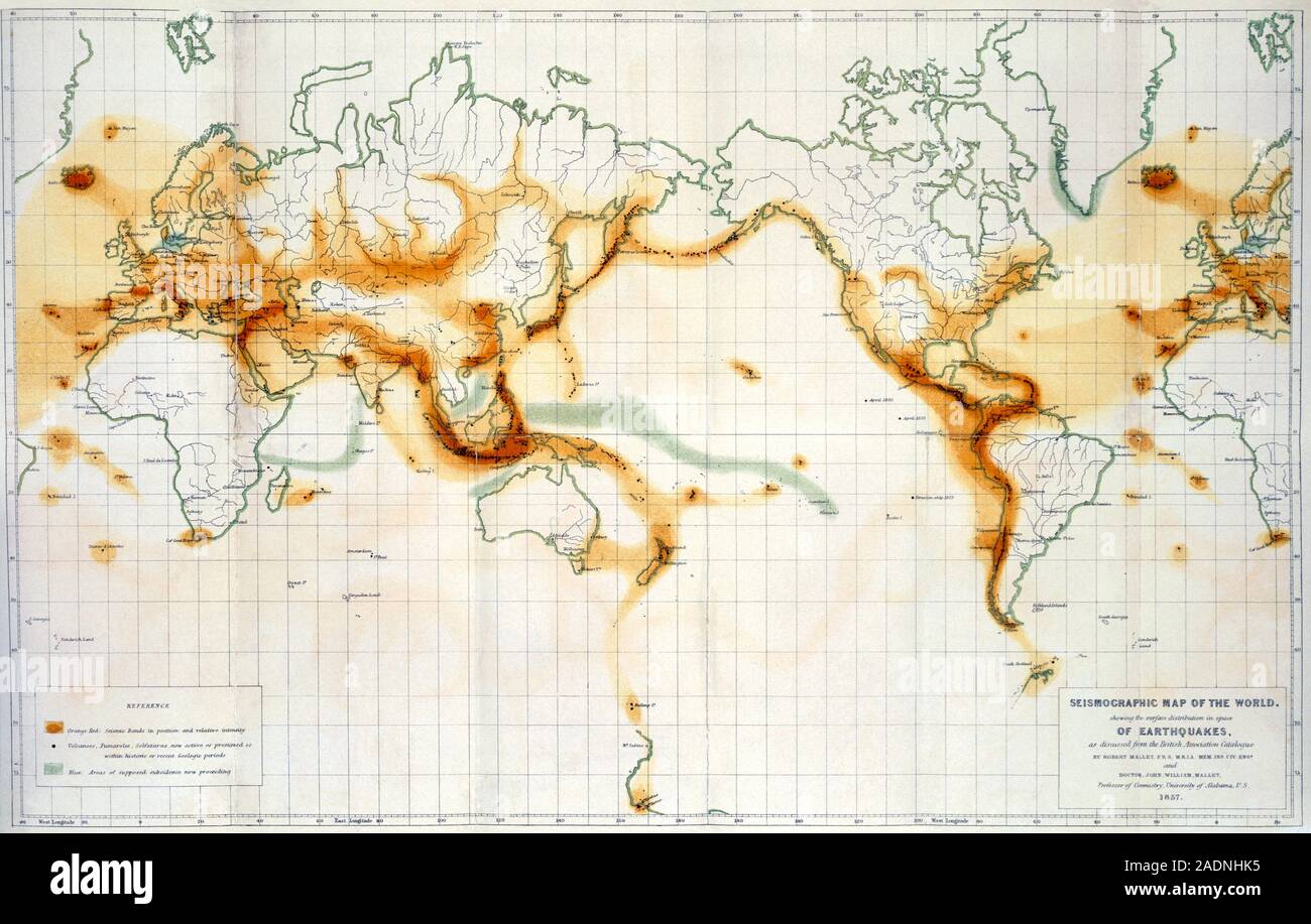 Seismographic world map. This map, centred on the Pacific and produced ...
