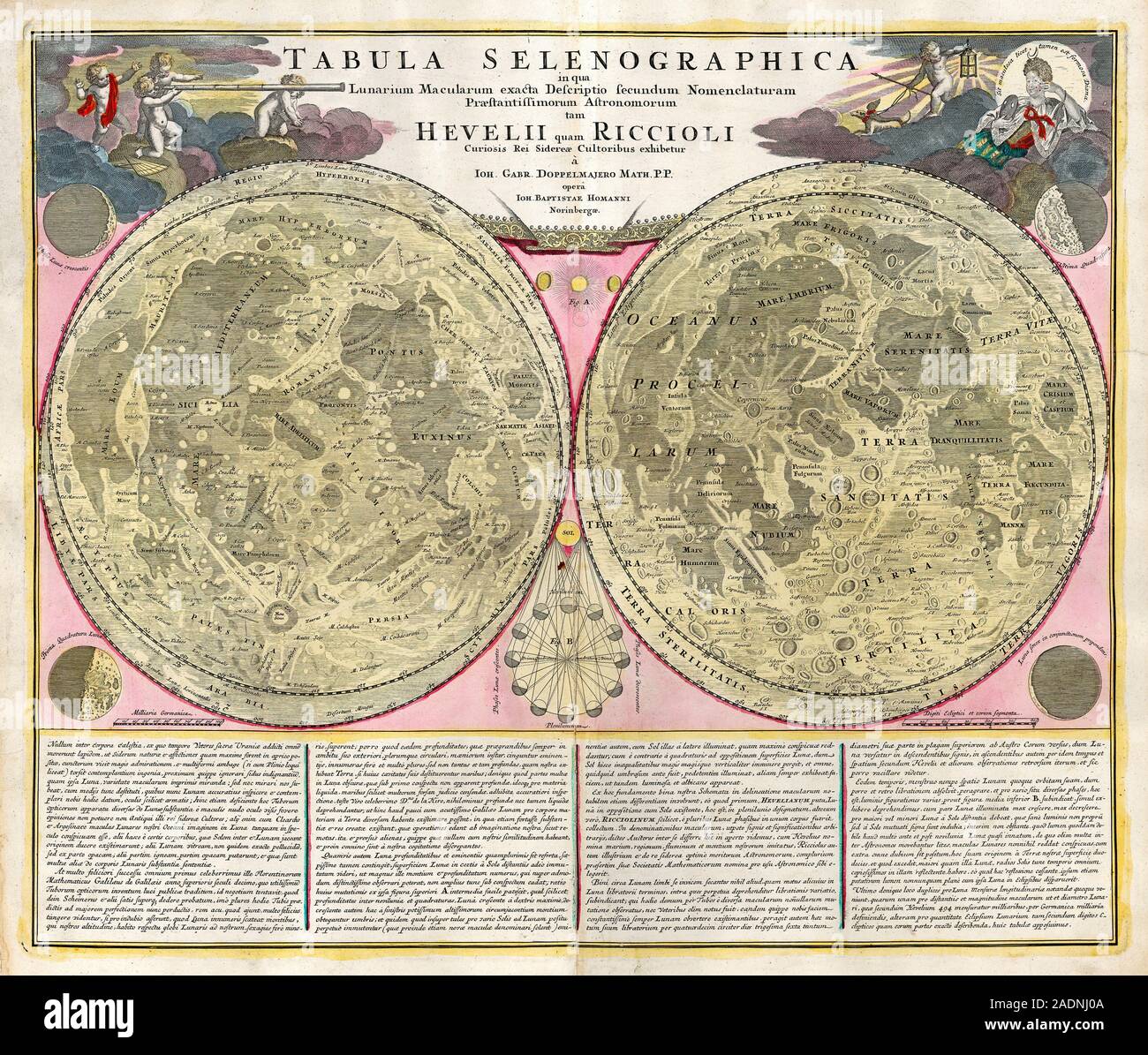 Map of the Moon, by Johann Doppelmayr (1671- 1750). This early ...